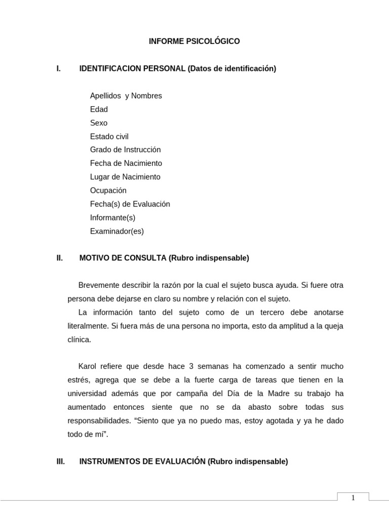 Modelo para Elaborar Un Inf - Psic | PDF | Sicología | Observación