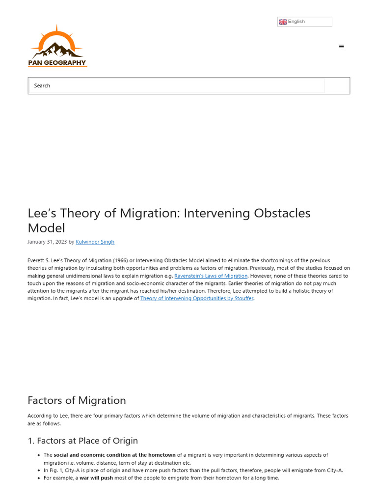 Lee's Intervening Obstacles in Migration | PDF | Human Migration ...