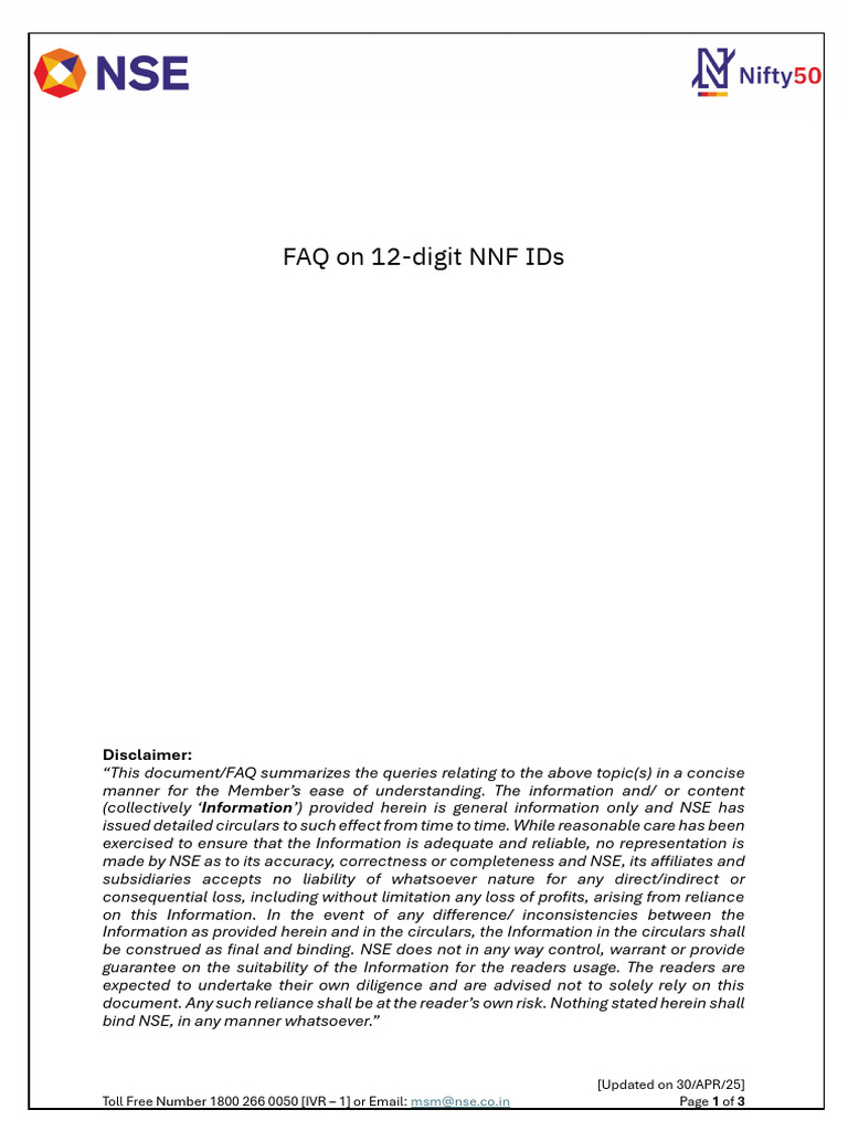 FAQ on 12-Digit NNF IDs Explained | PDF