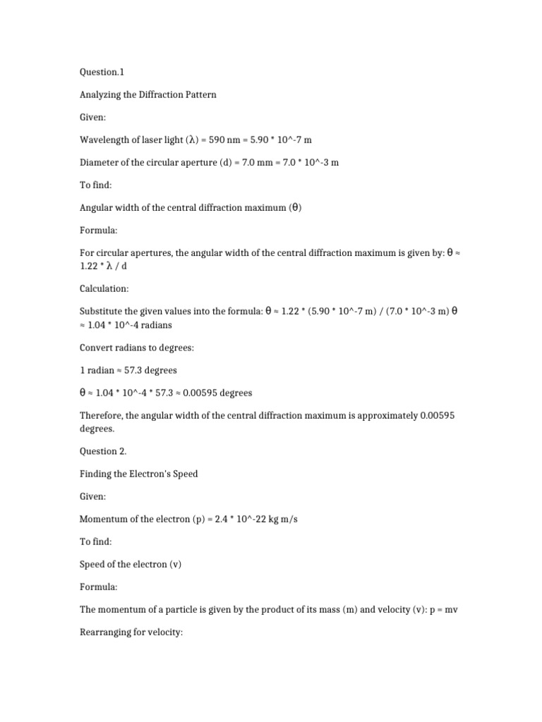 Diffraction Patterns and Electron Speed Calculations | PDF ...