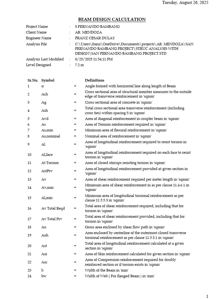 Roof Beam Design Calculation Example | PDF | Beam (Structure ...