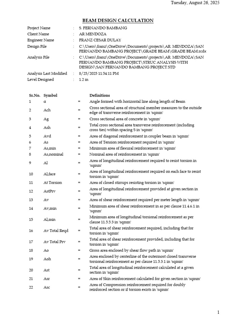 Beam Design Calculation for S. Fernando | PDF | Beam (Structure ...