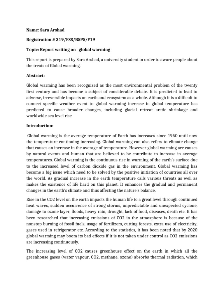 Student Report on Global Warming | PDF | Climate Change | Greenhouse Effect