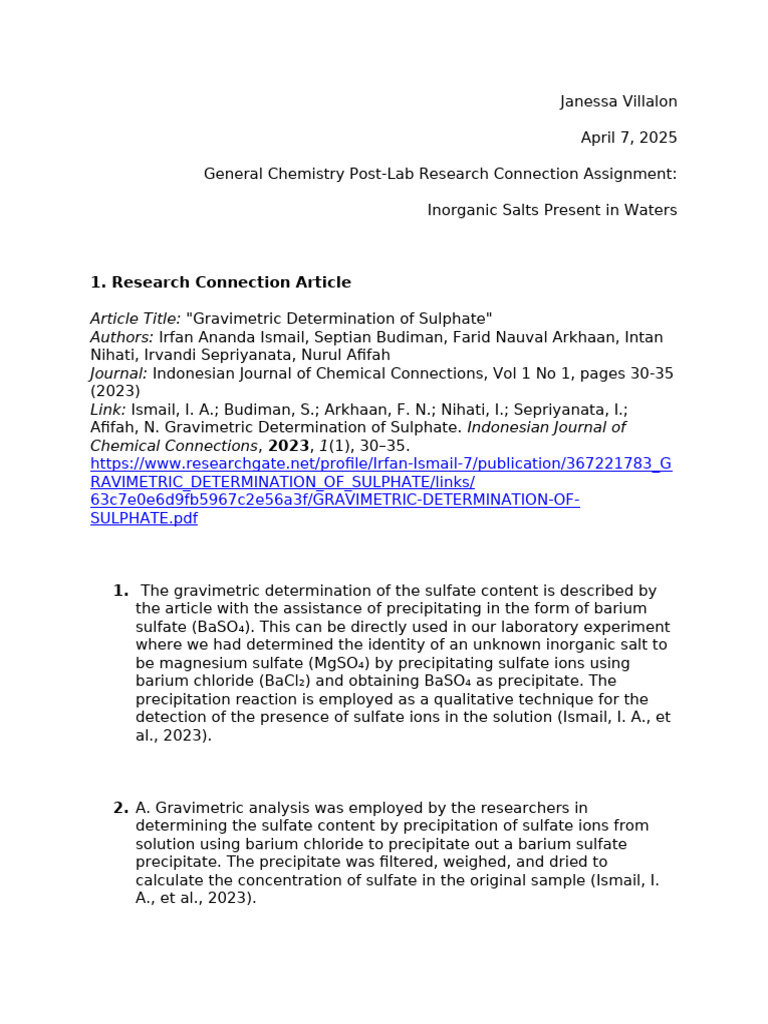 Inorganic Salts in Water Analysis | PDF | Solubility | Precipitation ...