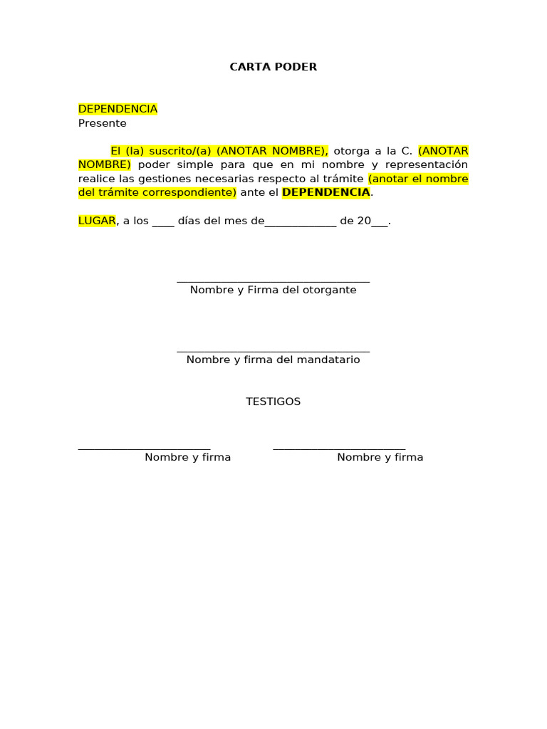 Carta Poder para Trámites Específicos | PDF