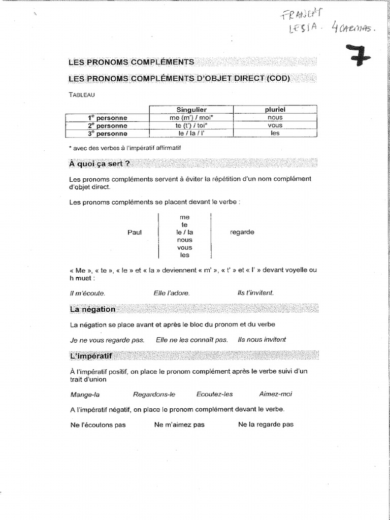 7 - Les Pronoms Complements | PDF