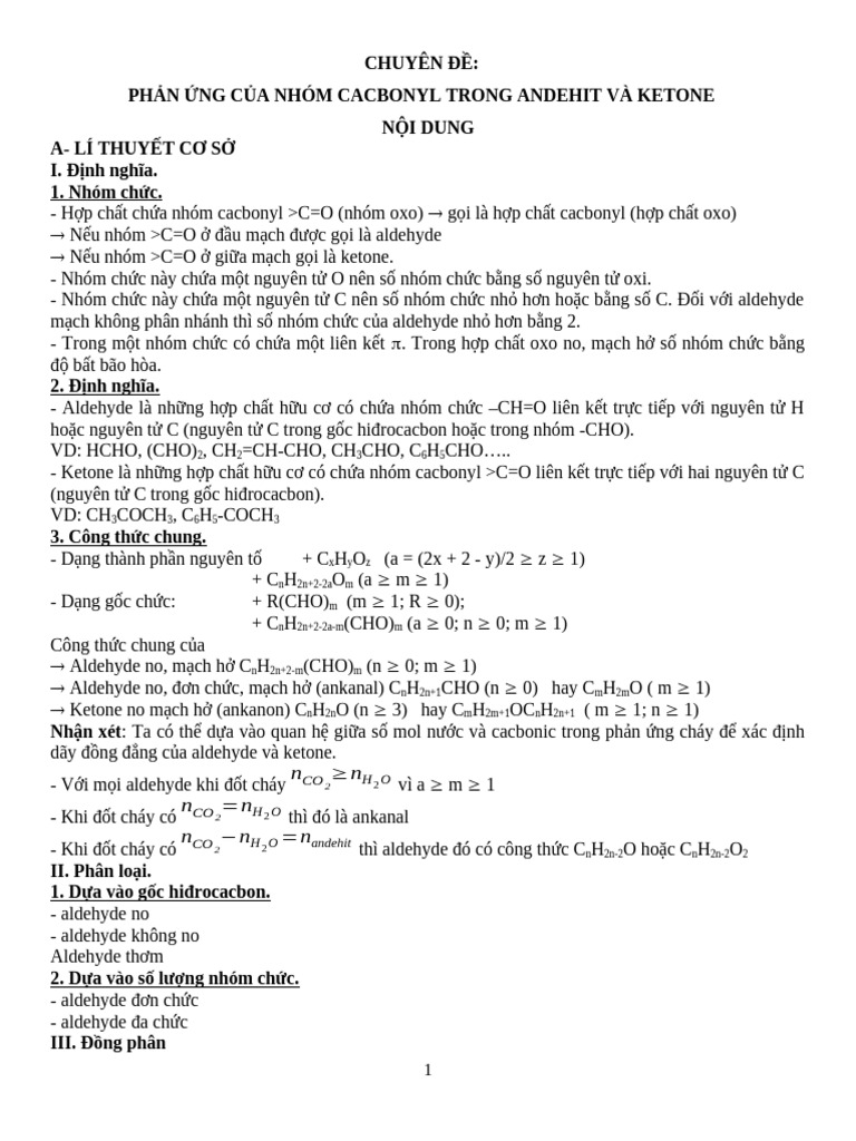 Chuyen de Phan Ung Cua Nhom Cacbonyl Trong Andehit Xeton Phuong | PDF