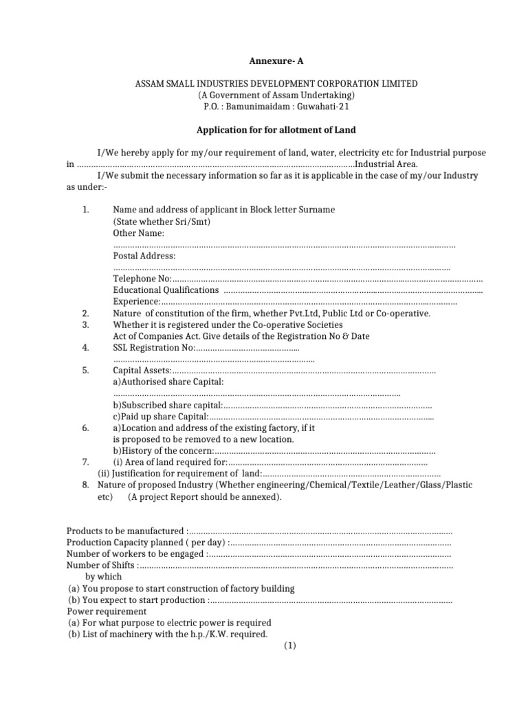 Application For Land Allotment | PDF