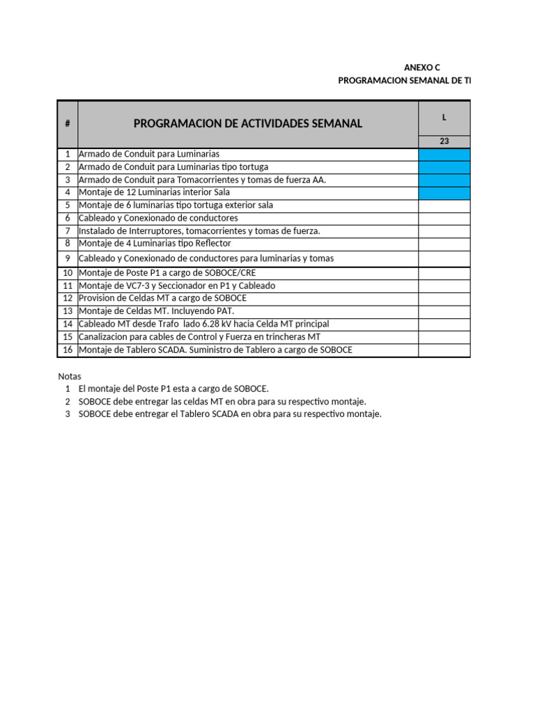 Anexo C - Programacion Semanal | PDF