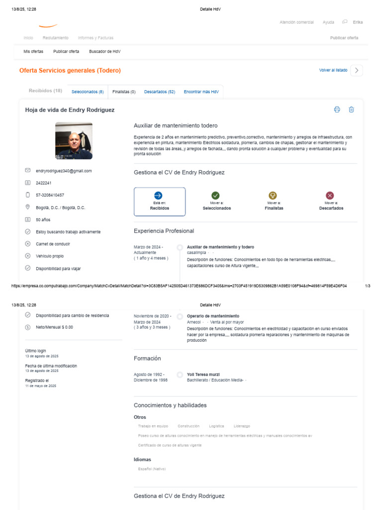 Detalle HDV Endry Rodriguez | PDF