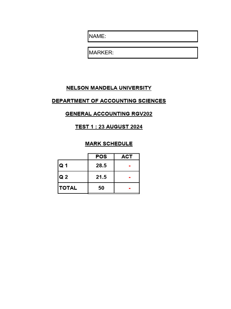 RGV202 - Test 1 - Solution Mark Plan (2024) | PDF | Fair Value ...