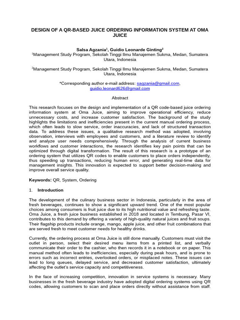 Design of A Qr-Based Juice Ordering Information System at Oma Juice ...