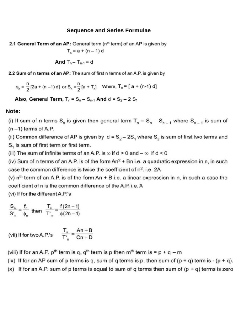 Sequence and Series Formulae | PDF