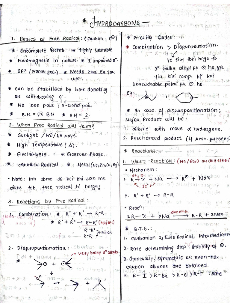 Hydrocarbons - Organic Chemistry - 12th Short Notes | PDF