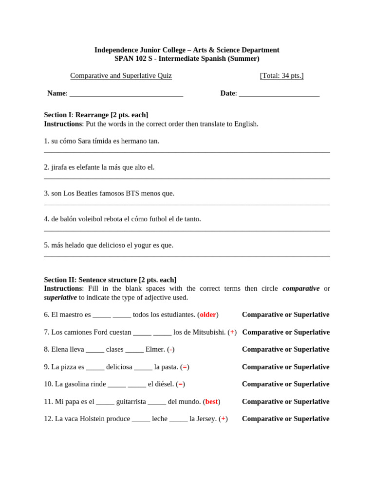 Quiz de Comparativos y Superlativos | PDF