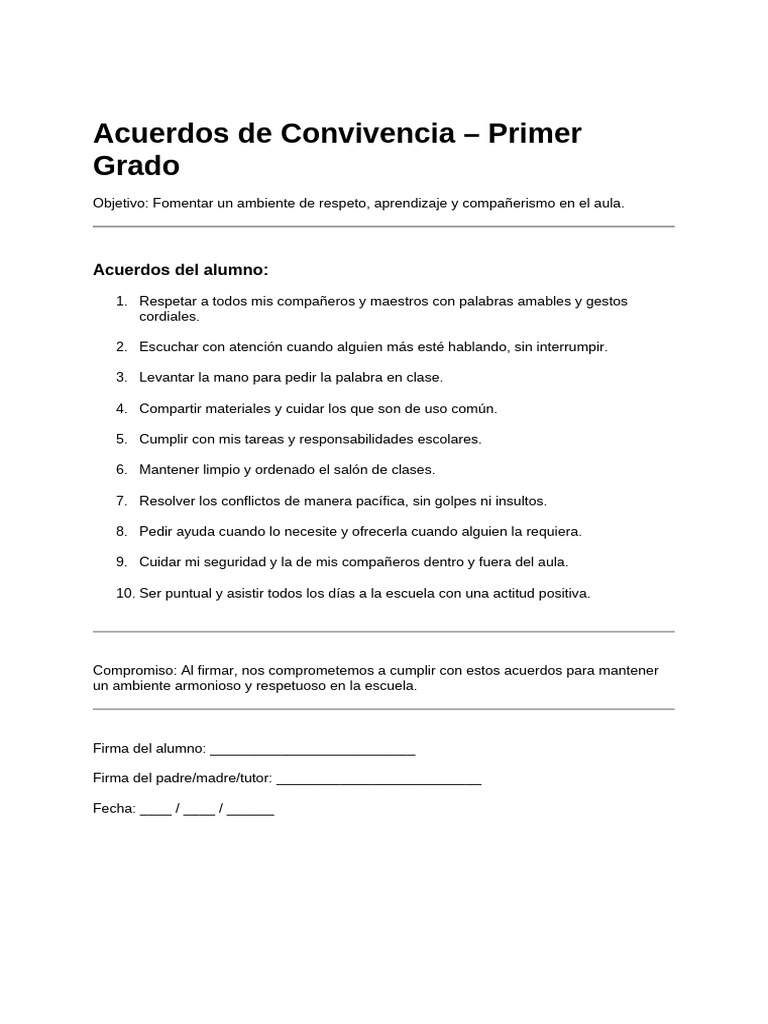 Acuerdos de Convivencia en el Aula | PDF
