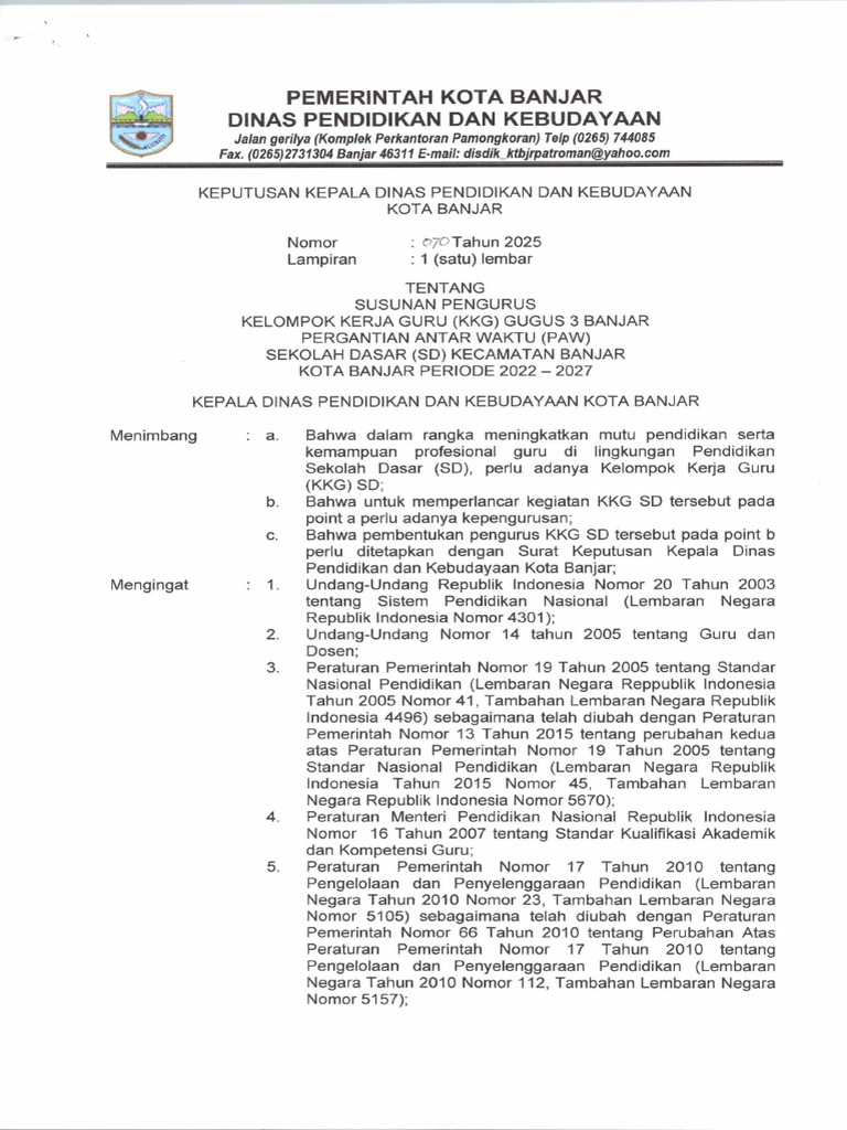 Susunan Pengurus KKG Gugus 3 Banjar | PDF