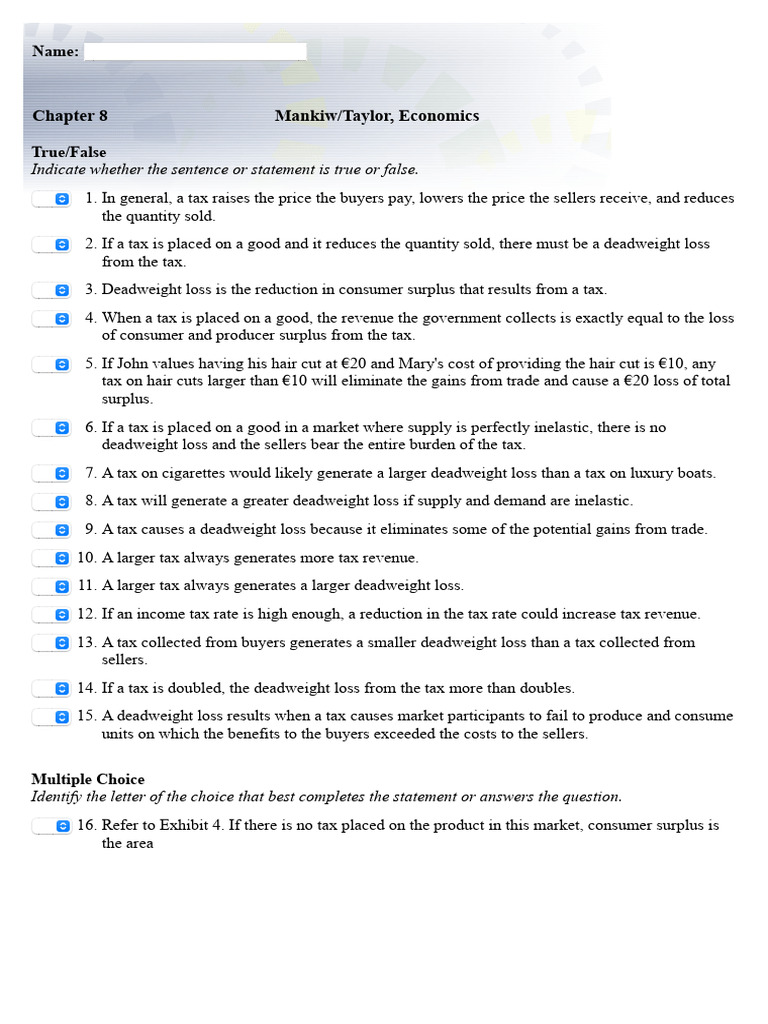 Chapter 8 Mankiw - Taylor, Economics | PDF | Taxes | Elasticity (Economics)