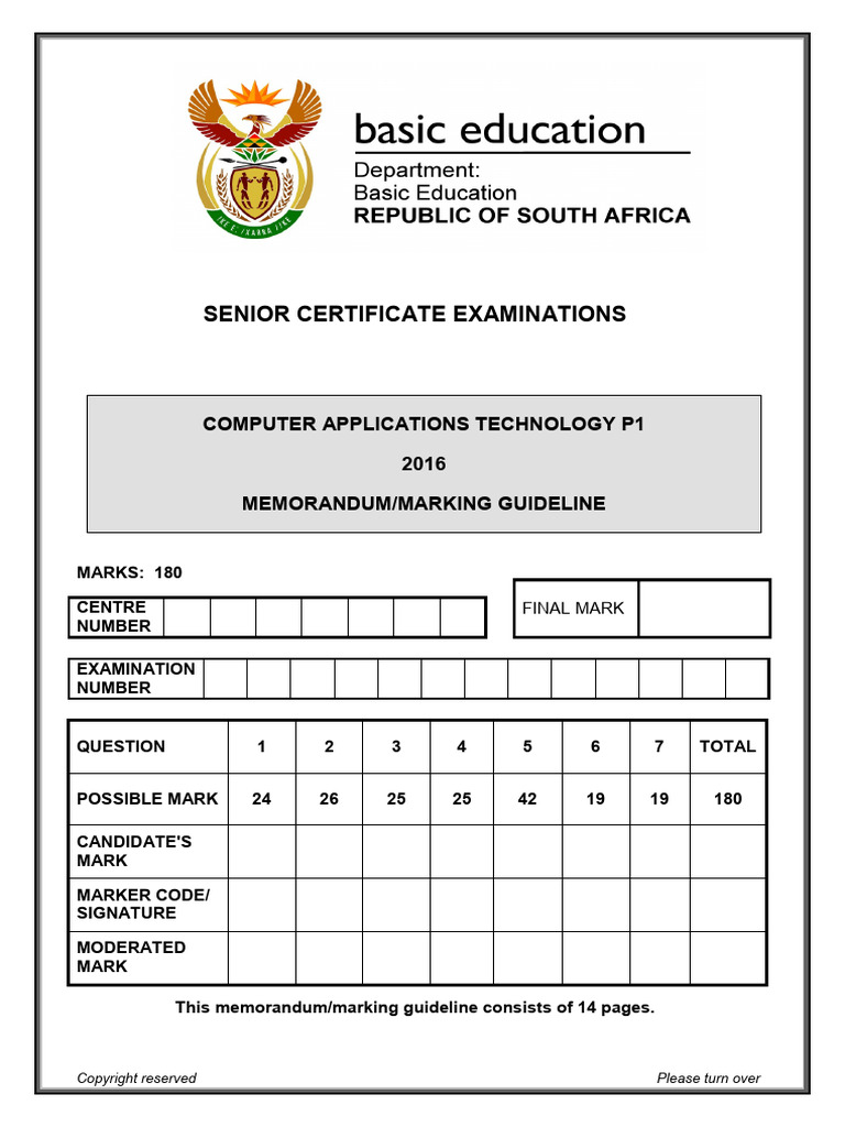 2016 Computer Applications Tech Exam Memo | PDF