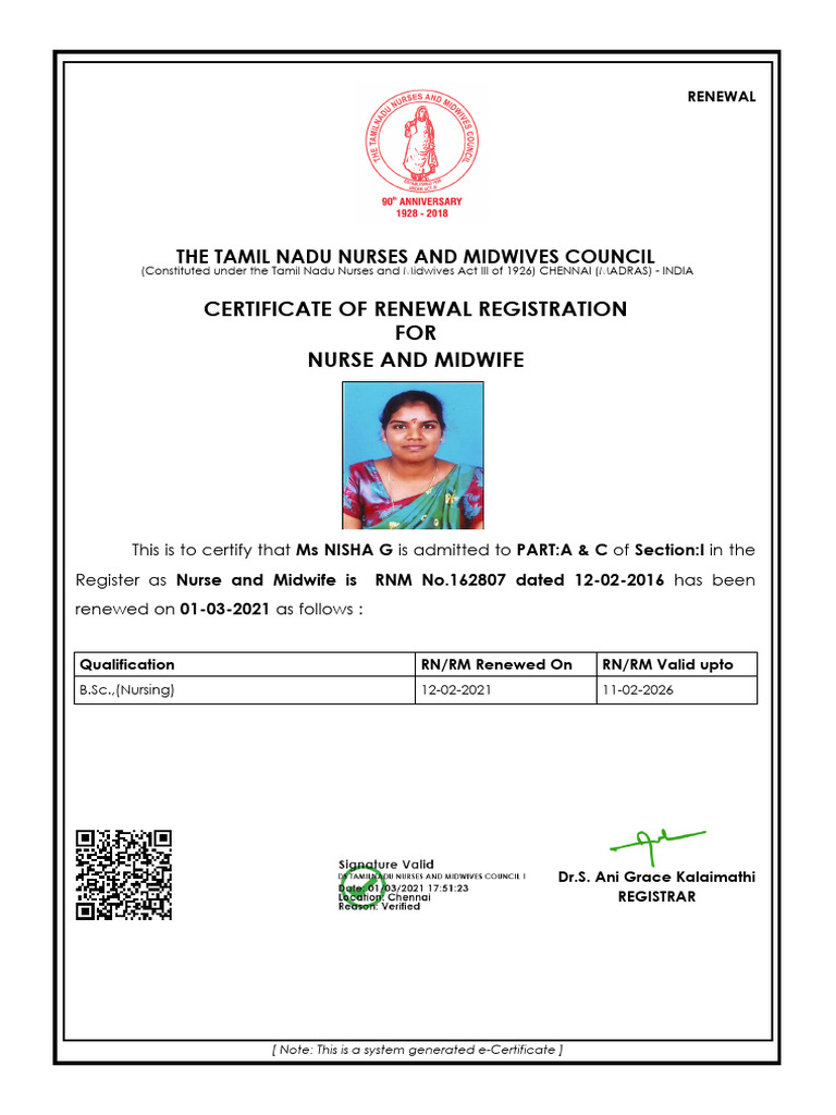 RN/RM Renewal Certificate Details | PDF