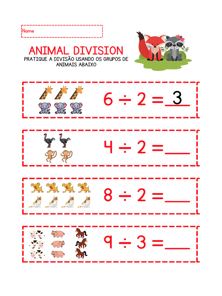 Prática de Divisão com Animais | PDF