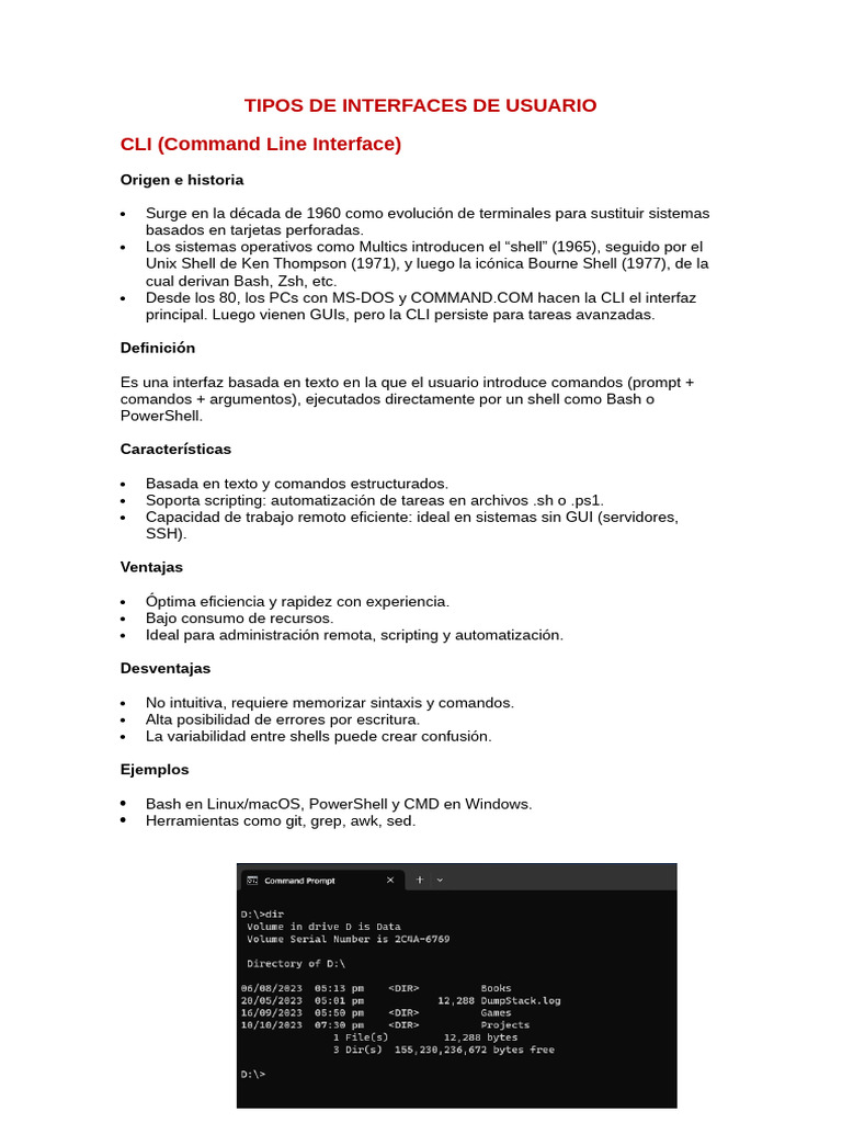 Tipos de Interfaces de Usuario | PDF | Shell (informática) | Interfaces gráficas de usuario