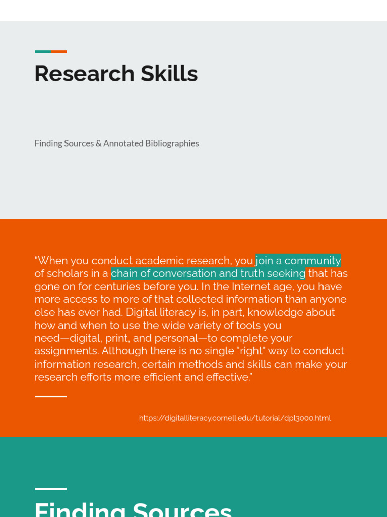 Research Skills: Finding Sources Guide | PDF | Bibliography | Wikipedia