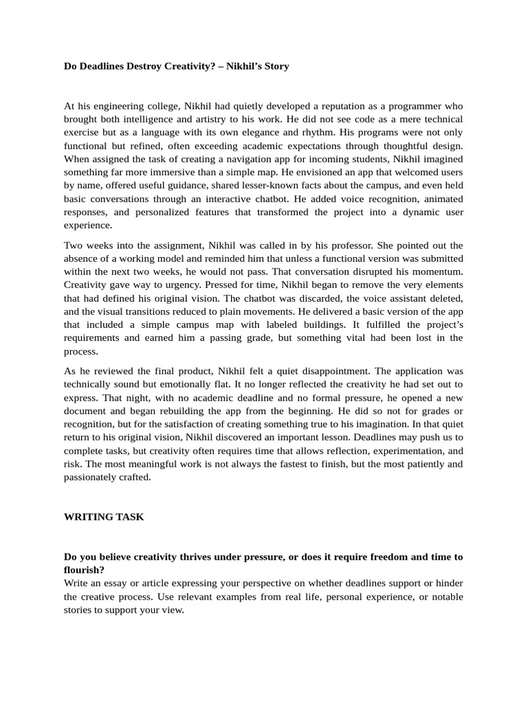Do Deadlines Destroy Creativity1 | PDF | Creativity | Cognitive Science