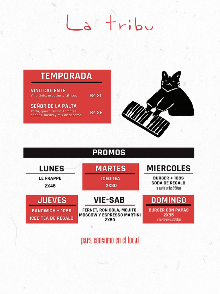Menú de La Tribu: Promociones y Platos | PDF | ensalada | Ron