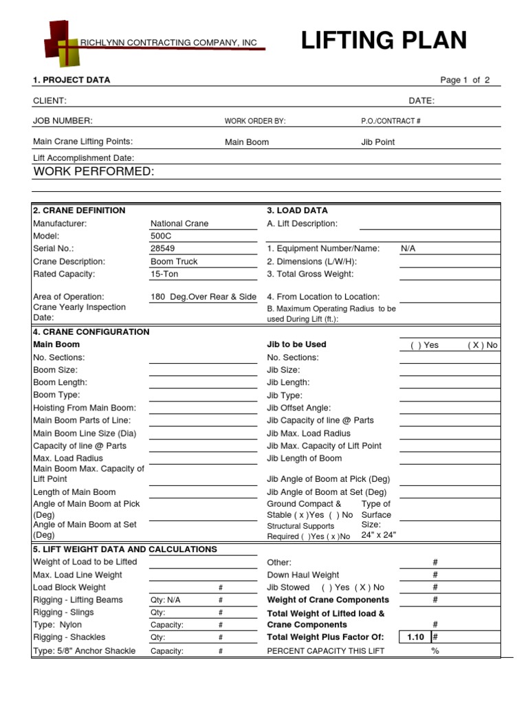 Appendix G Crane Safety Attachment A Pre Lift Plan | PDF | Crane ...