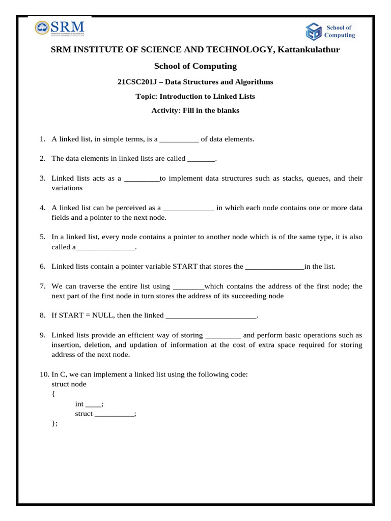 SRM Institute of Science and Technology, Kattankulathur School of ...