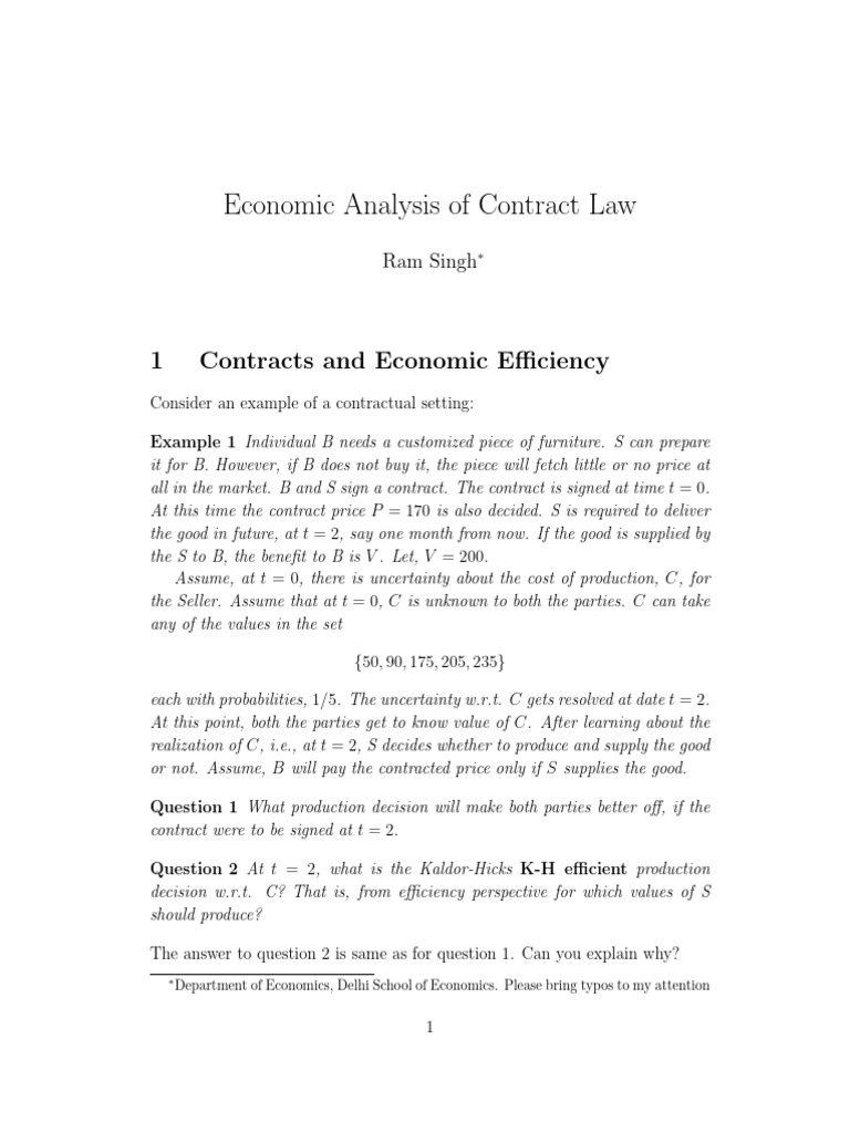 Economic Efficiency in Contract Law Analysis | PDF | Prices | Damages