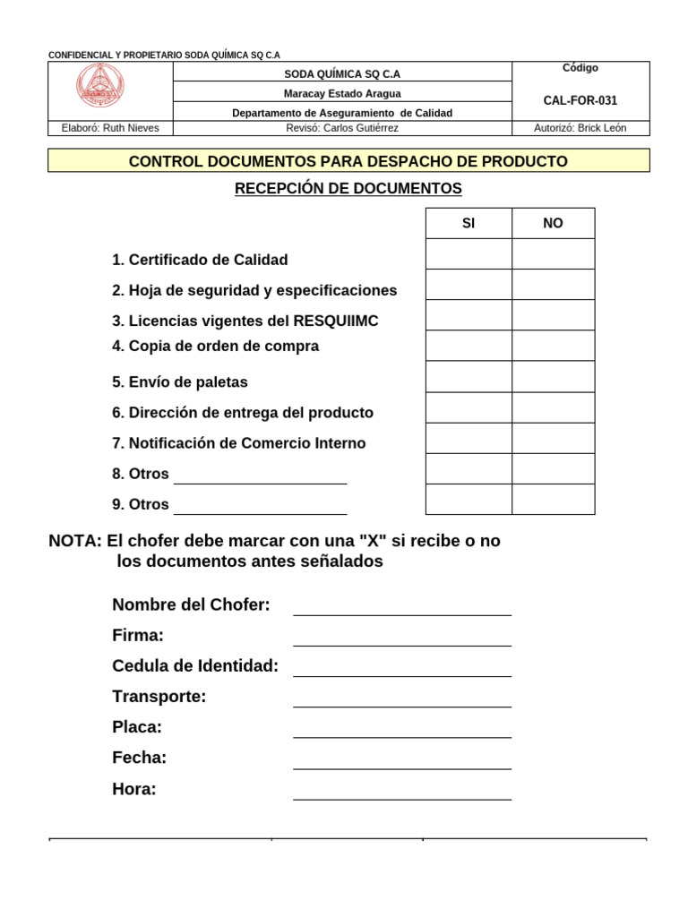 Control de Documentos para Despacho de Producto Terminado | PDF
