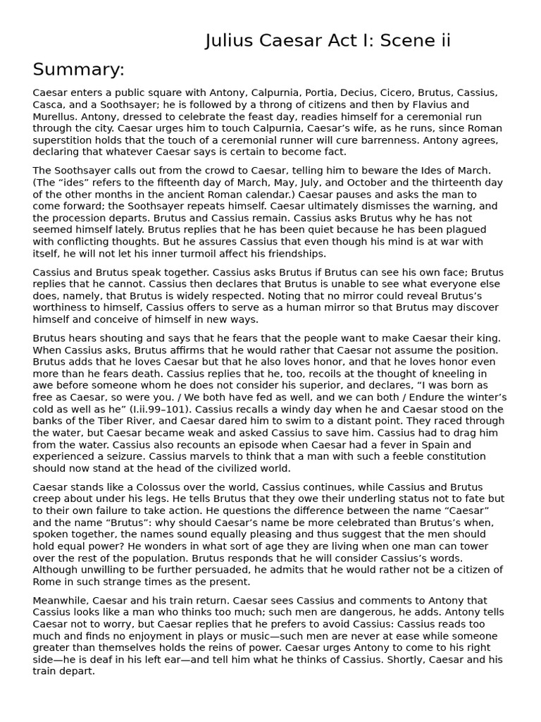 Summary of Julius Caesar Act 1, Scene 2 | PDF | Julius Caesar | Mark Antony