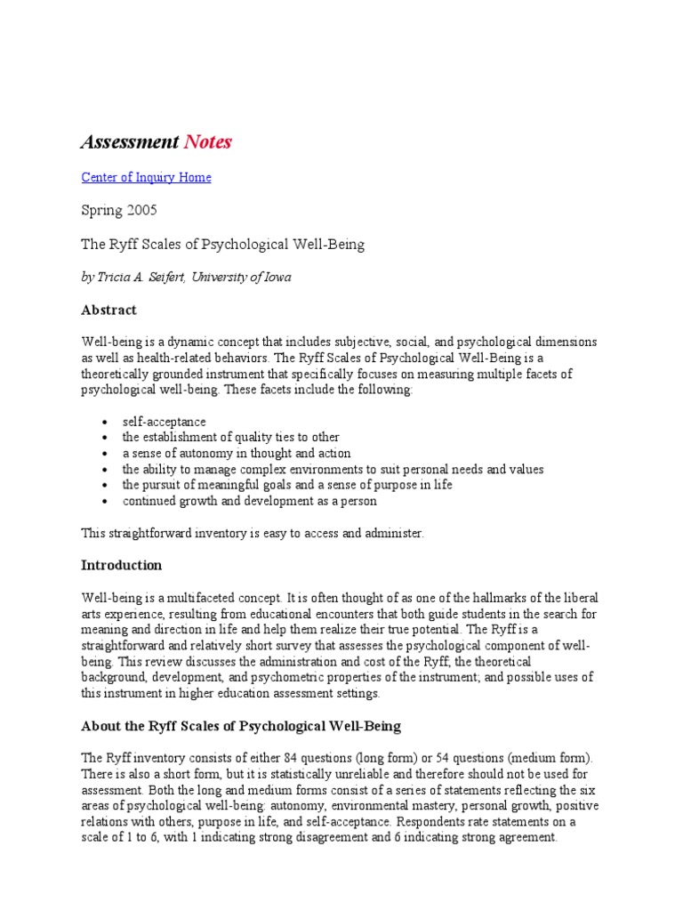 Assessment Notes | Download Free PDF | Well Being | Internal Consistency