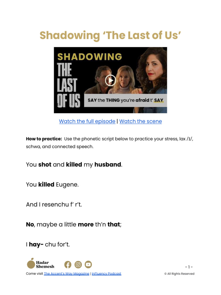 Shadowing The Last of Us Script Hadar Shemesh | PDF