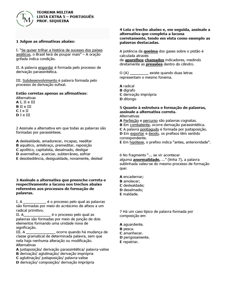 Formação de Palavras: Parassíntese | PDF | Vocabulário | Tipologia ...
