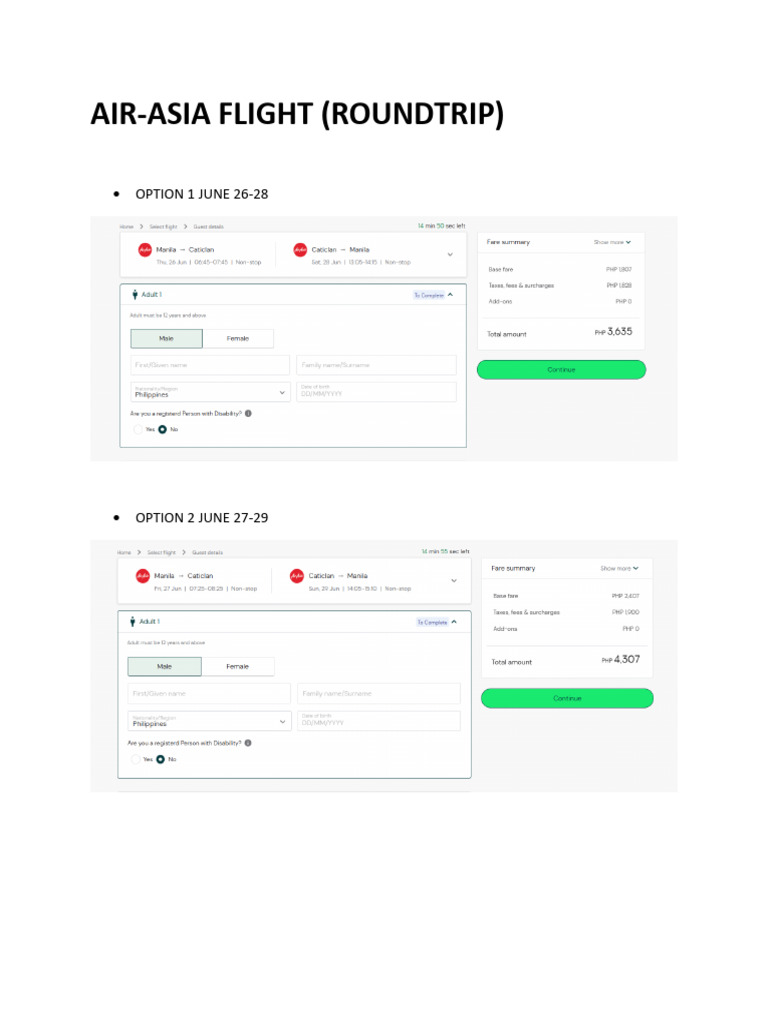 Air Asia Flights Rountrip Options | PDF