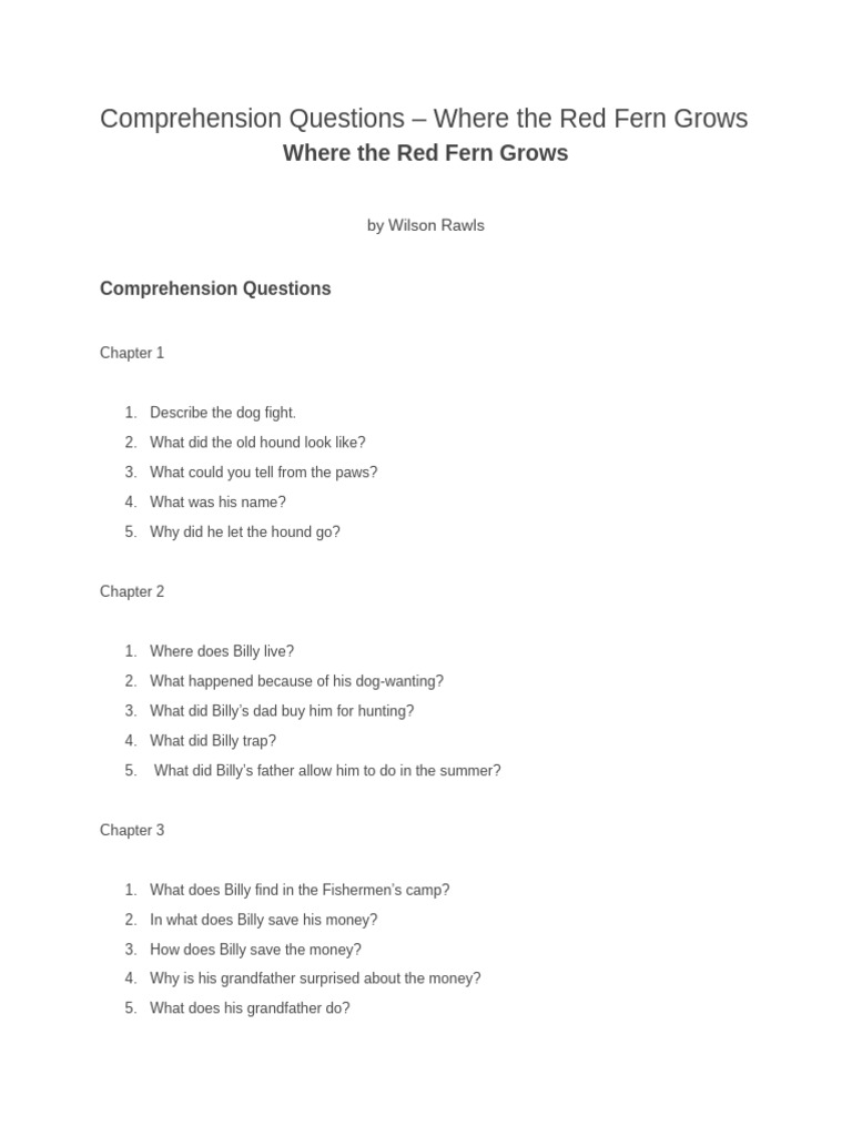 Comprehension Questions for Each Chapter | PDF