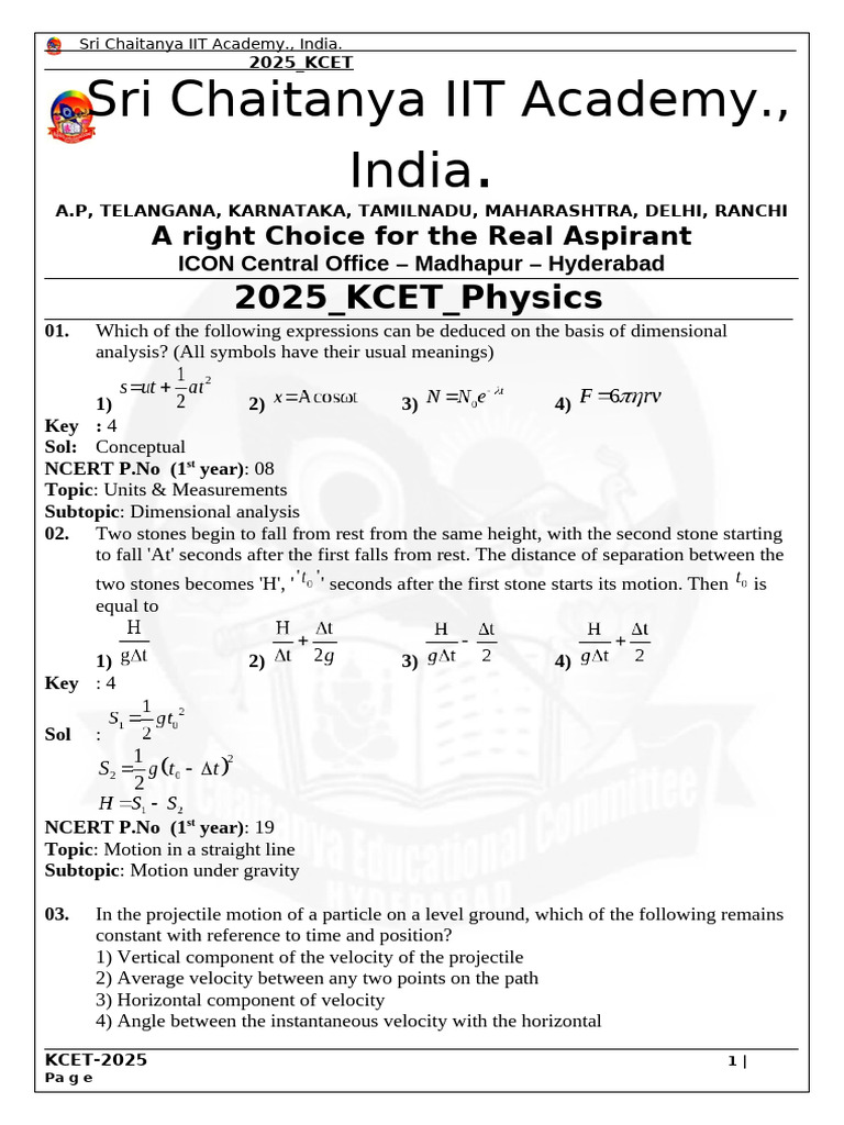 KCET 2025 Physics Exam Solutions | PDF | Alternating Current | Electric ...