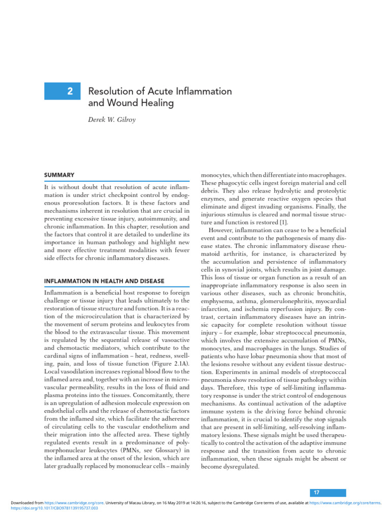 Mechanisms of Acute Inflammation Resolution | PDF | Inflammation ...