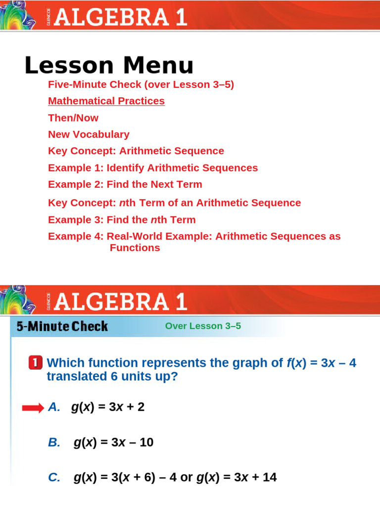 Lesson Presentation Arithmetic Sequences As Linear Functions | PDF ...