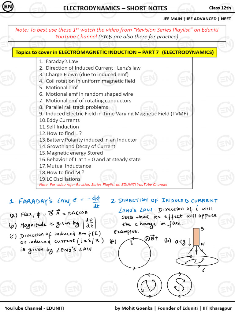 Electrodynamics Short Notes: EMI | PDF | Electromagnetic Induction ...