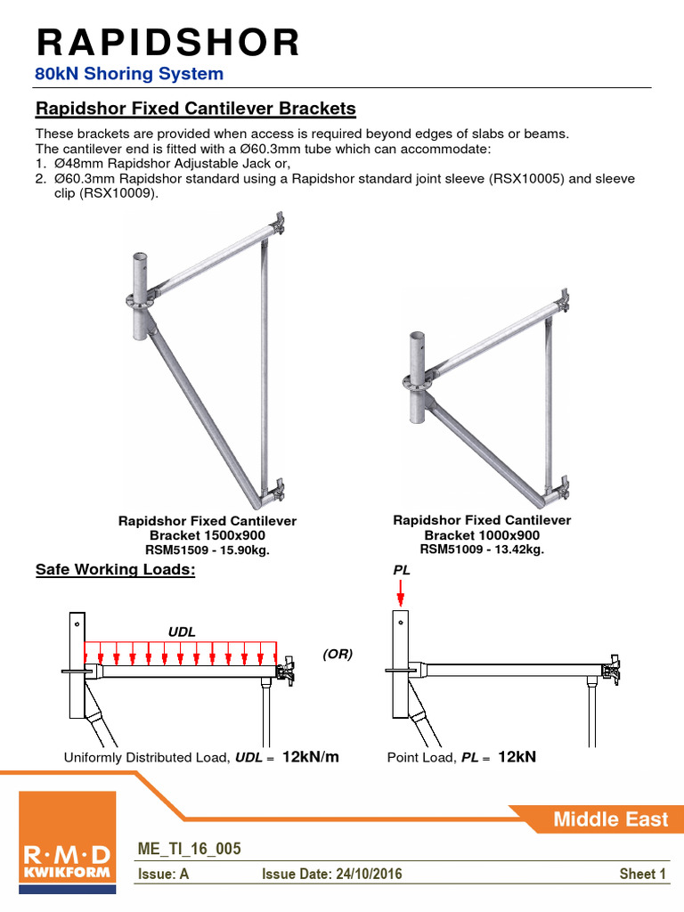 ME-TI-16-005 - Rapidshor Fixed Cantilever Brackets - Issue A | PDF