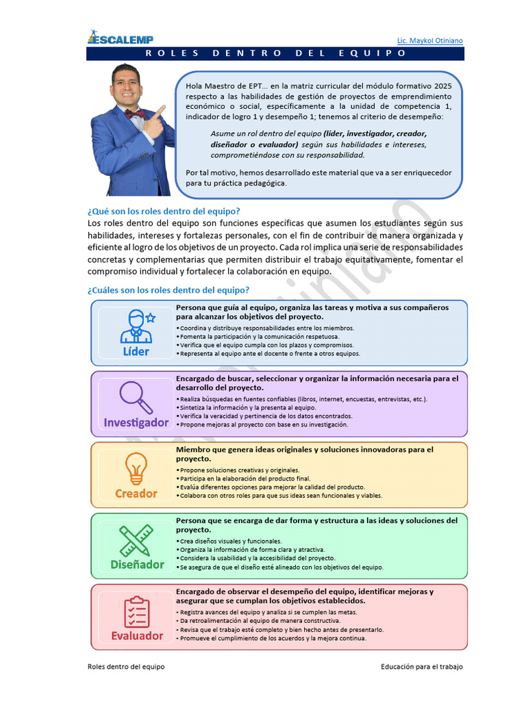 Roles en Equipos de Trabajo Educativos | PDF | Diseño | Agricultura