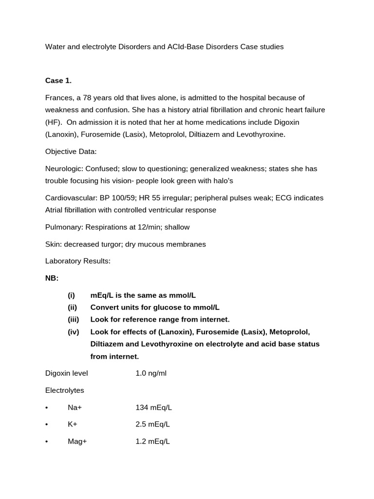 Water, Electrolyte, and Acid-Base Disorders Case Studies | PDF ...