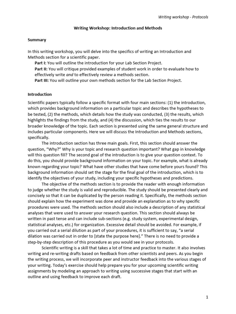 Writing Workshop: Introduction and Methods | PDF | Experiment | Design ...