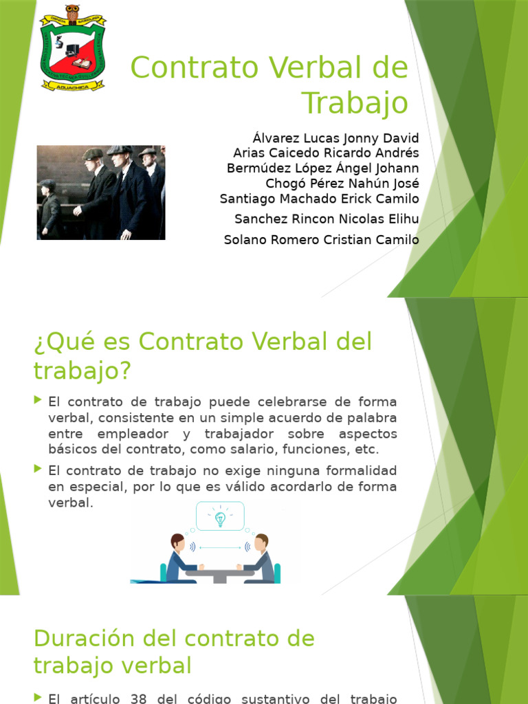 Contrato Verbal de Trabajo: Validez y Aspectos | PDF | Justicia ...