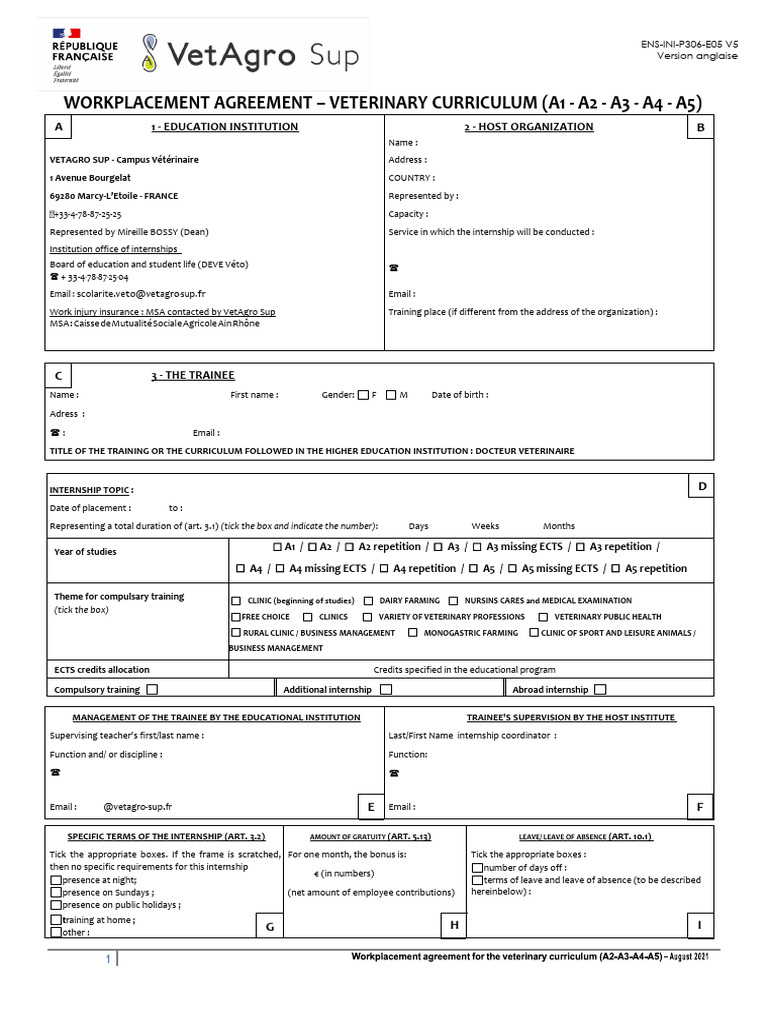 Veterinary Internship Agreement Template | PDF | Internship | Job Hunting