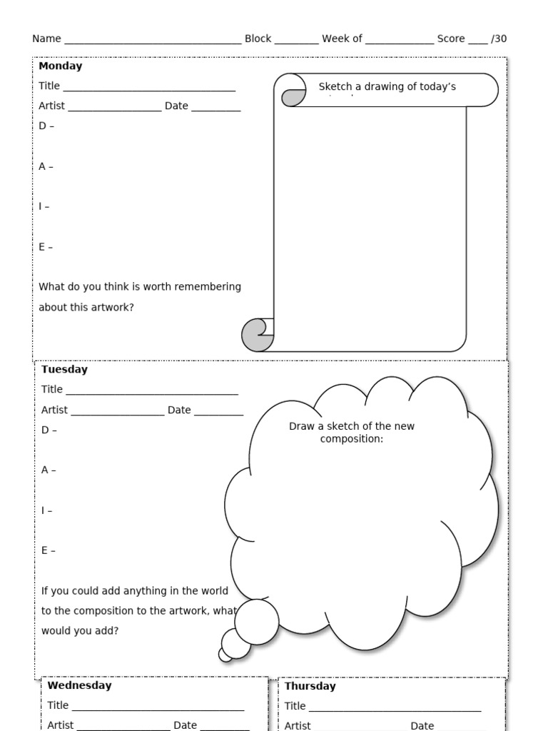 Weekly Art Reflection Template | PDF